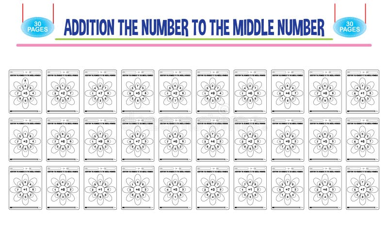 Middle Number Addition Math Worksheets Stock Vector - Illustration of ...
