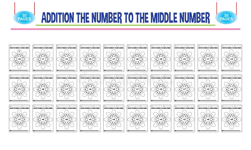 Middle Number Addition Math Worksheets Stock Vector - Illustration of ...