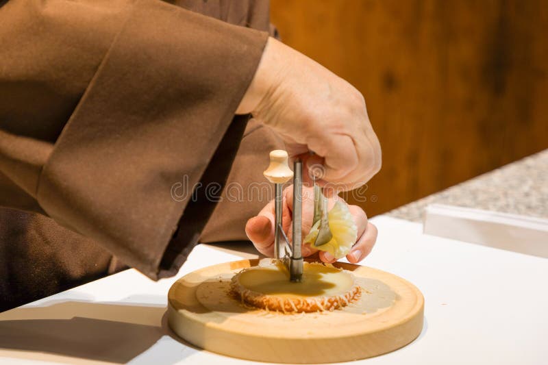 Middle Section of a Middle Aged Man with Hands in Monk S Robe Cutting ...
