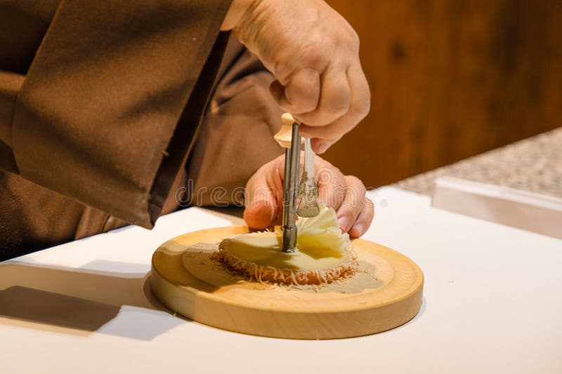 Middle Section of a Middle Aged Man with Hands in Monk S Robe Cutting ...