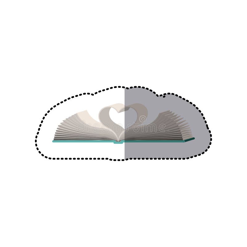 Middle Shadow Color Sticker with Open Book with Sheets in Shape of ...