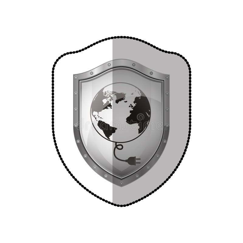 Middle Shadow Sticker of Shield with Earth Map World and Power Cord ...