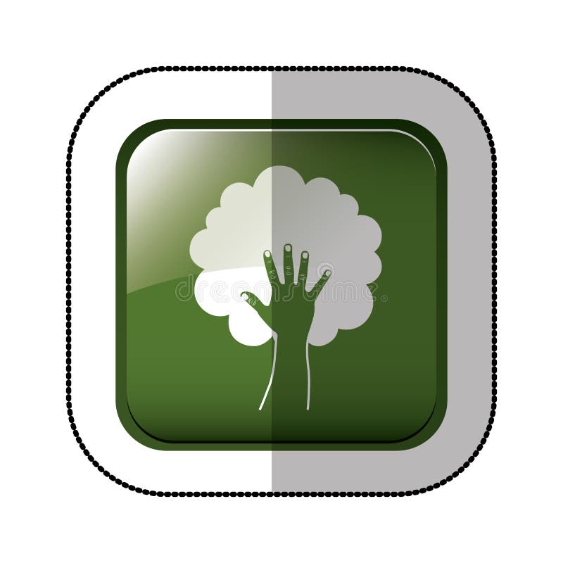 Middle Shadow Sticker of Square Green with Hand in Shape of Tree Stock ...
