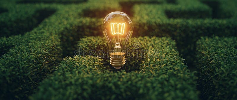 In the Middle of a Sprawling Green Maze, a Radiant Lightbulb Symbolizes ...