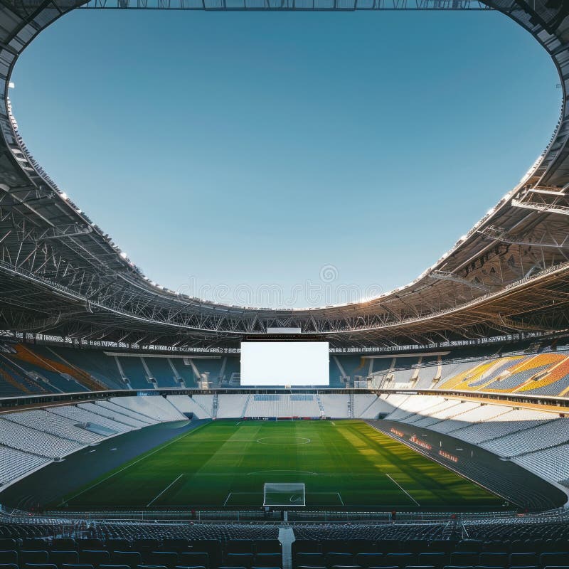 Focus Shot of Blank White Screen Inside Stadium with Clear Sky for ...