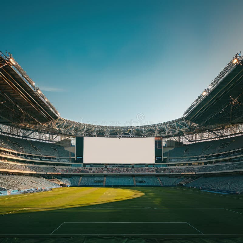 Focus Shot of Blank White Screen Inside Stadium with Clear Sky for ...