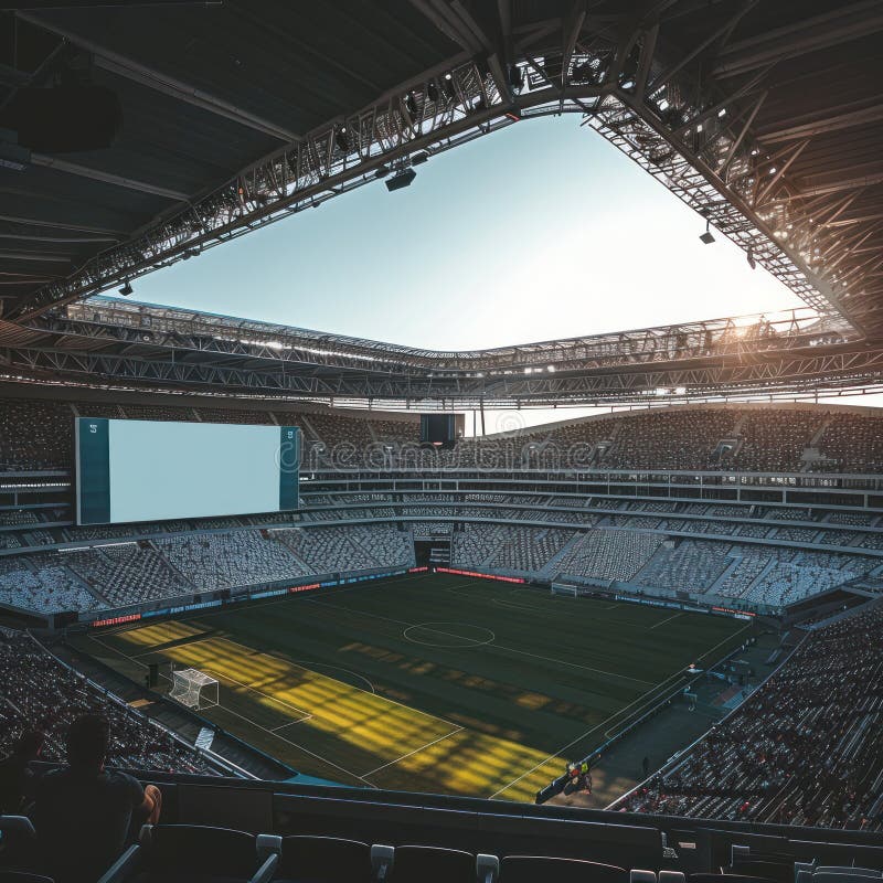 Focus Shot of Blank White Screen Inside Stadium with Clear Sky for ...
