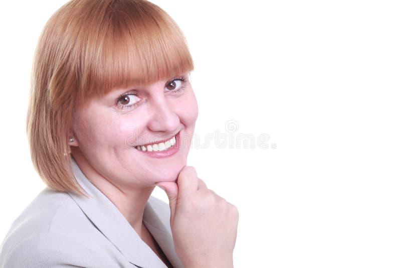 Middleaged Kind Woman Smiling Stock Photo - Image of isolated, hands ...
