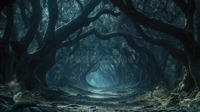 Enchanted Forest Path, Midgard Stock Photo - Image of nighttime, nature ...