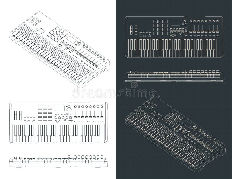 MIDI Controller Keyboard Blueprints Stock Vector - Illustration of ...
