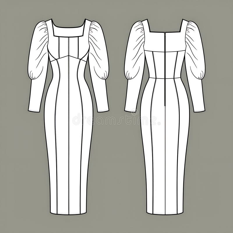 Midi Dress. Fashion Sketch. Vector Illustration. Flat Technical Drawing ...