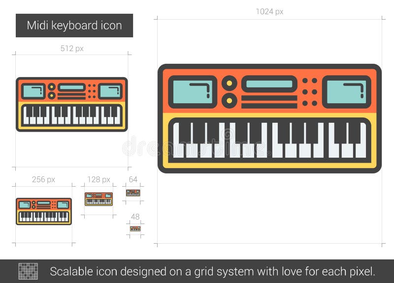 Midi keyboard line icon. stock vector. Illustration of outline - 95106669