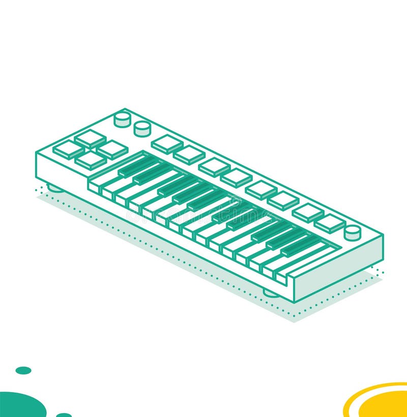 Midi Keyboard with Pads and Faders. Isometric Outline Concept Stock ...