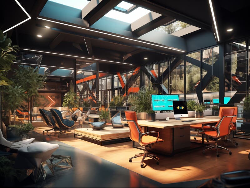 Futuristic High-Tech Digital Marketing Office Space Stock Photo - Image ...