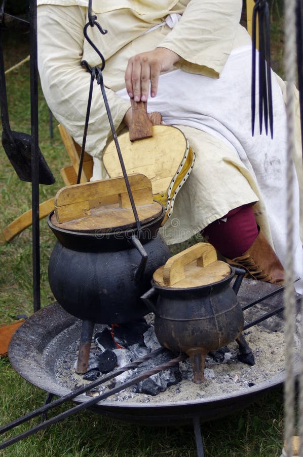 Medieval Cooking on the Fire. Stock Image - Image of food, traditional ...