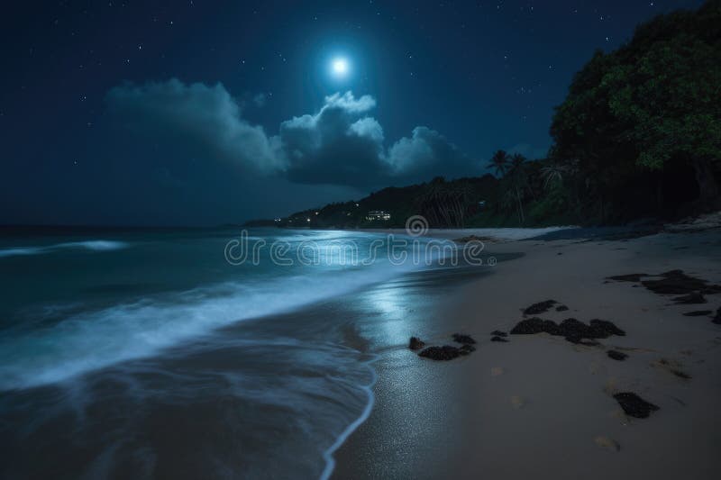 Moonlit Night Beach Waves Stock Photos - Free & Royalty-Free Stock ...