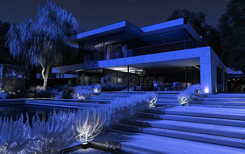 Midnight Blue Contemporary Two-Story Home -Generative Ai Stock Image ...