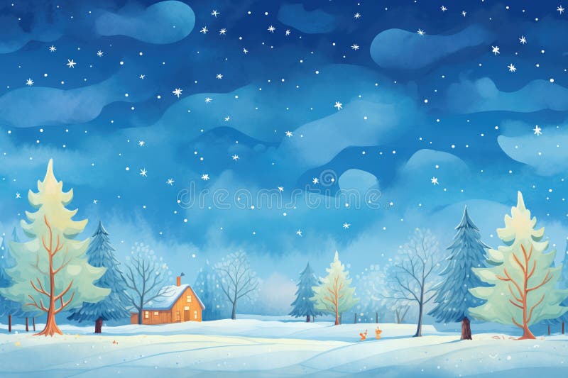 Midnight Blue Sky with Trees and Snowy Landscape Stock Photo - Image of ...