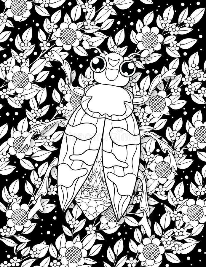 Midnight Bugs Insects Coloring Page for Adult Stock Illustration ...