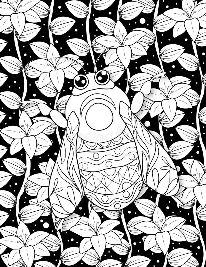 Midnight Bugs Insects Coloring Page for Adult Stock Illustration ...
