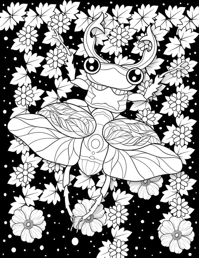 Midnight Bugs Insects Coloring Page for Adult Stock Illustration ...