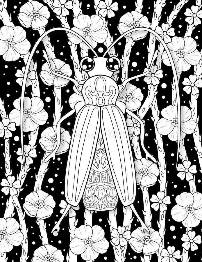 Midnight Bugs Insects Coloring Page for Adult Stock Illustration ...