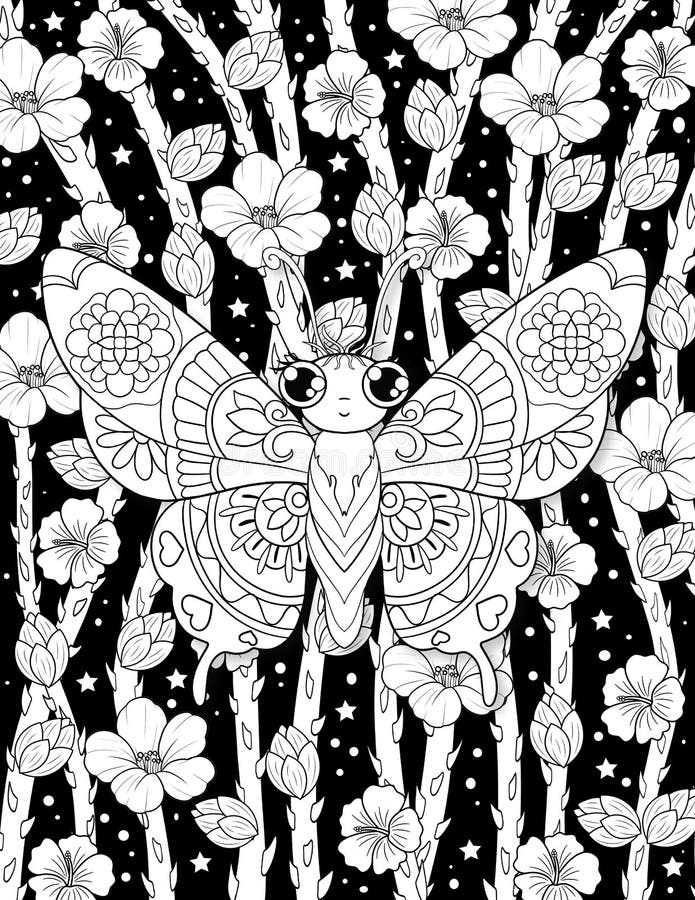 Midnight Bugs Insects Coloring Page for Adult Stock Illustration ...