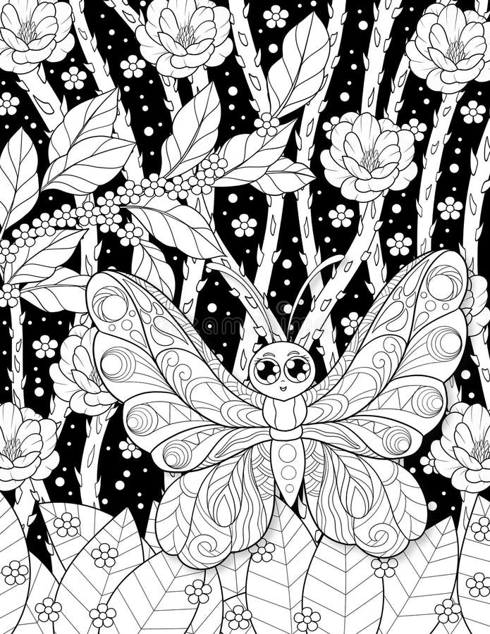 Midnight Bugs Insects Coloring Page for Adult Stock Illustration ...