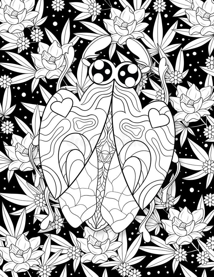 Midnight Bugs Insects Coloring Page for Adult Stock Illustration ...