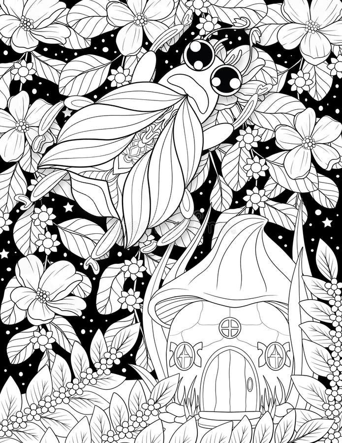 Midnight Bugs Insects Coloring Page for Adult Stock Illustration ...