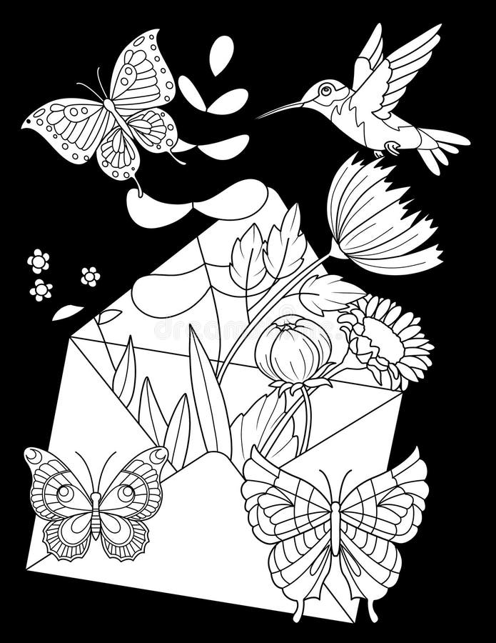 Midnight Butterfly Insects Coloring Page For Adult Stock Illustration