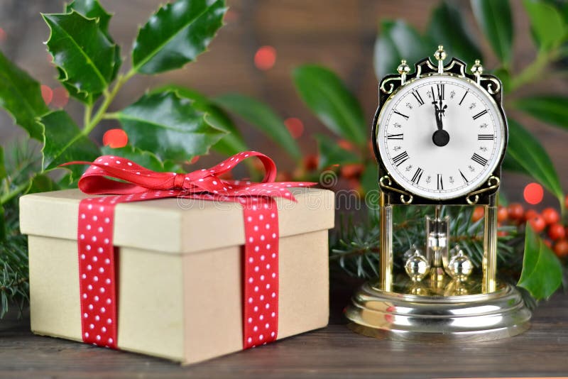 Midnight Clock and Gift Box Stock Image - Image of merry, countdown ...