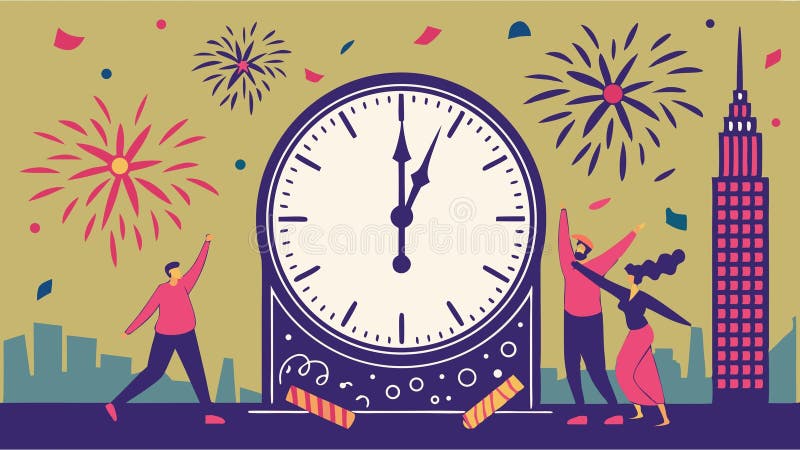 Midnight Clock New Year, Countdown and City Skyline Celebration Vector ...