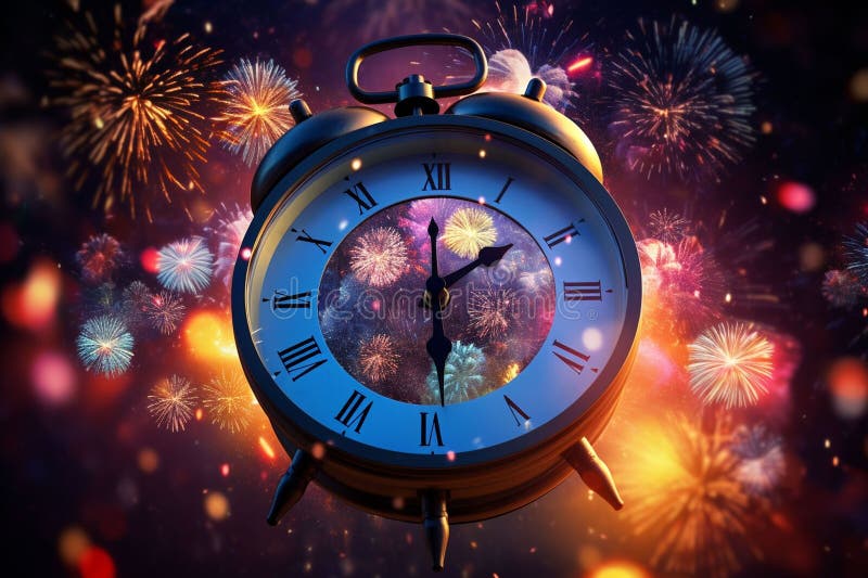 Midnight Clock Striking 12 with Colorful Stock Illustration ...