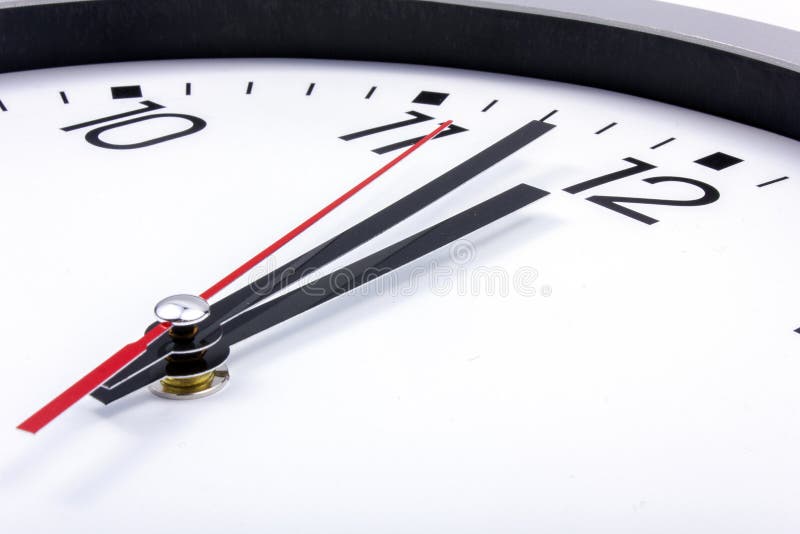 Midnight is Coming. Black and White Office Clock with a Red Pointer on ...