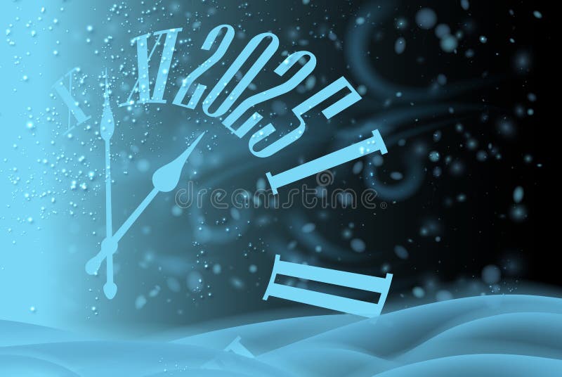 2025 Midnight Countdown with Blue Winter Clock Stock Vector ...