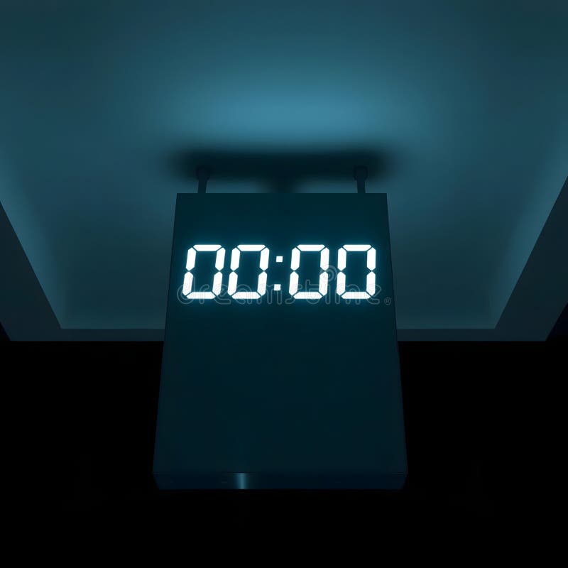 Midnight Digital Clock with Blue Light Against a Dark Background: Reset ...
