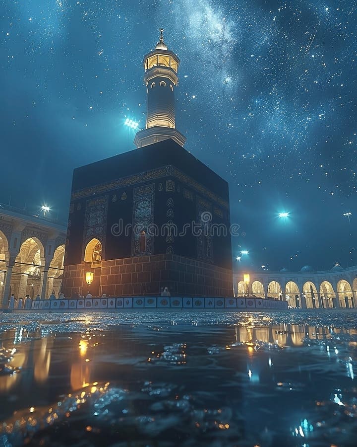 Midnight Empty Kaaba View with Background Full of Stars in the Sky with ...