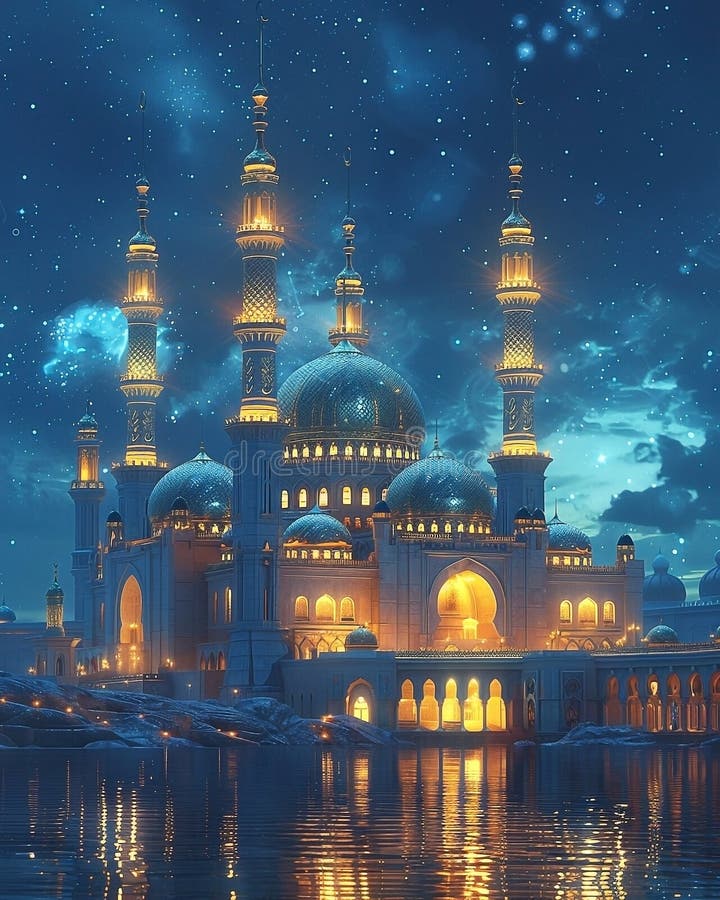 Midnight Empty Kaaba View with Background Full of Stars in the Sky with ...