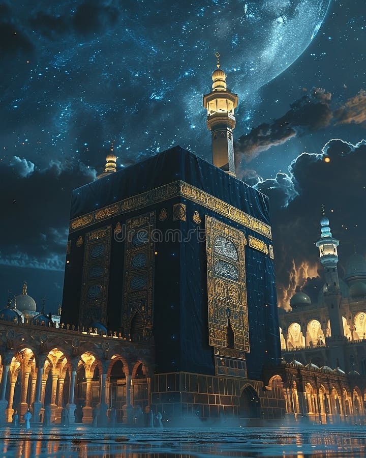 Midnight Empty Kaaba View with Background Full of Stars in the Sky with ...