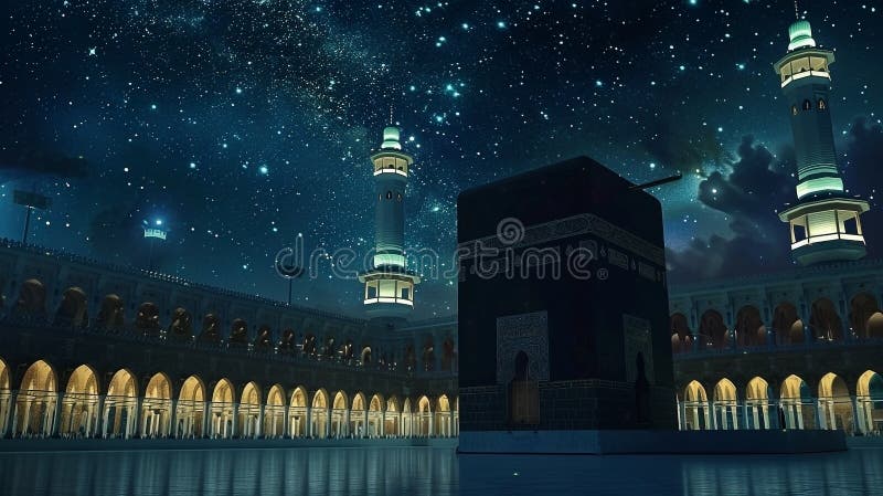 Midnight Empty Kaaba View with Background Full of Stars in the Sky with ...
