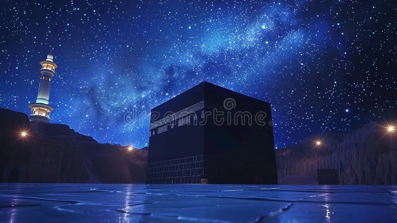 Midnight Empty Kaaba View with Background Full of Stars in the Sky with ...