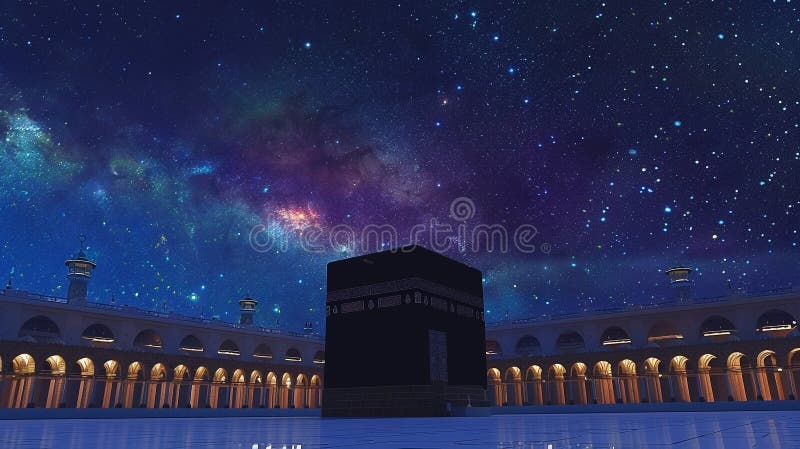 Midnight Empty Kaaba View with Background Full of Stars in the Sky with ...