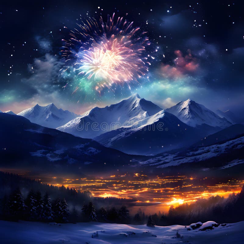 Colorful Fireworks Over Mountain Range Stock Photos - Free & Royalty ...