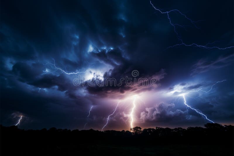 Midnight Flash Lightning at Night Creates a Dramatic and Luminous ...