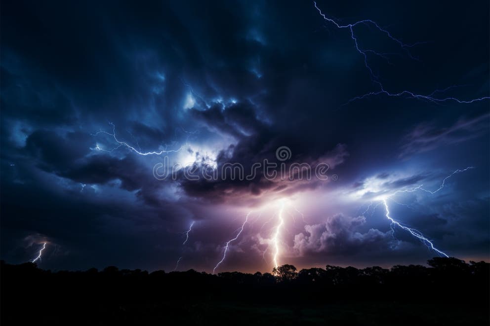 Midnight Flash Lightning at Night Creates a Dramatic and Luminous ...