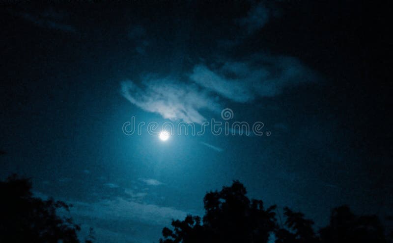 Midnight Full Moon Light ,Dark- Blue Background Stock Image - Image of ...