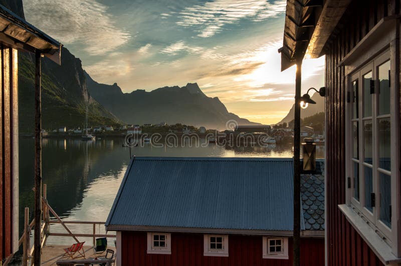 Midnight at Idyllic Reine in Lofoten Islands Stock Image - Image of ...