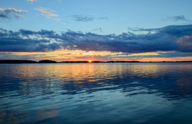 Midnight lake stock image. Image of sunset, color, dusk - 55946239