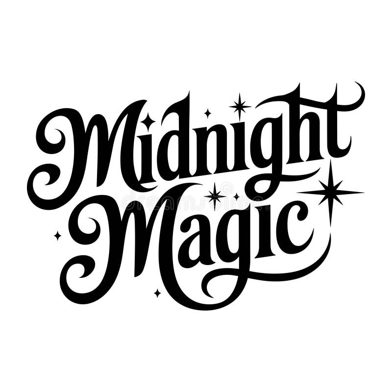 Midnight Magic Script Lettering with Stars Typography Design Stock ...